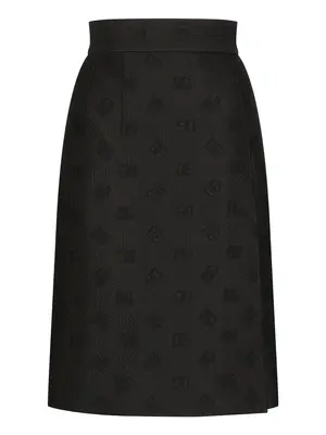 Dolce & Gabbana Quilted Jacquard Midi Skirt With Dg Logo - Black