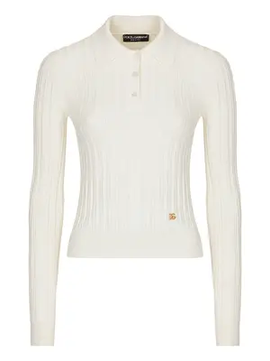 Dolce & Gabbana Cropped Ribbed Viscose Polo-shirt With Dg Logo - White