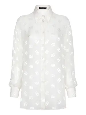 Dolce & Gabbana Dévoré Silk Shirt With Dg Logo - White