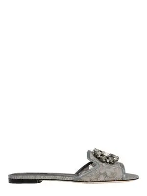 Dolce & Gabbana Bianca Lace Slides With Crystals - Grey