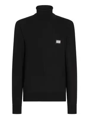 Dolce & Gabbana Wool Turtle-neck Sweater With Branded Tag - Black