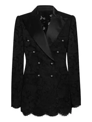 Dolce & Gabbana Branded Floral Cordonetto Lace Turlington-fit Jacket - Black