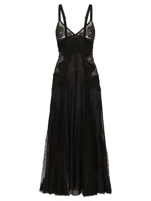 Dolce & Gabbana Tulle Midi Slip Dress With Lace Inserts - Black