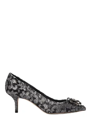 Dolce & Gabbana Lurex Lace Pumps With Brooch - Grey