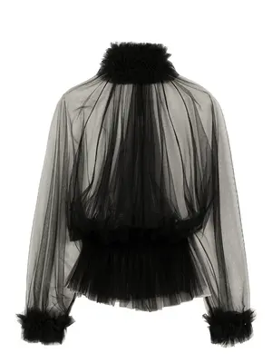 Dolce & Gabbana Stretch Tulle Blouse With Ruffles - Black