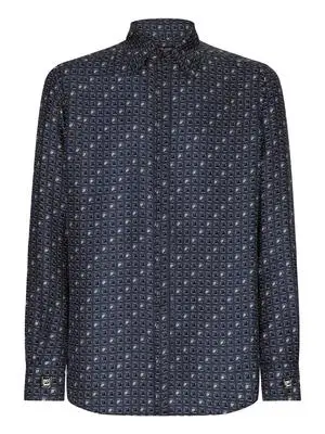 Dolce & Gabbana Silk Martini-fit Shirt With Tie Print - Blue