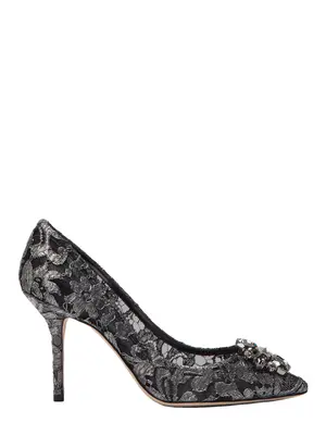 Dolce & Gabbana Bellucci Lurex Lace Pumps With Brooch - Grey