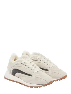 Brunello Cucinelli Monili Shearling-trimmed Sneakers - Grey