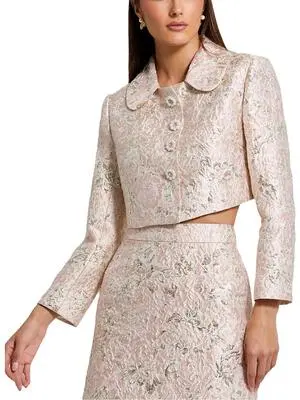 Mac Duggal Pearl Button Brocade Jacket - Blush Multi