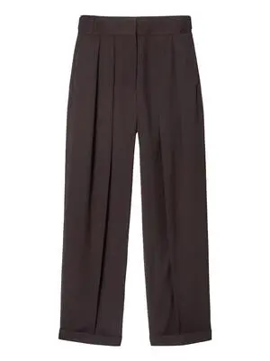 Cos Pleated Wool-Blend Tapered Pants Brown