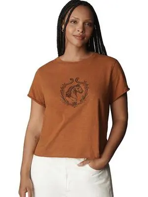 Maeve The Caitl Embroidered Boxy T-shirt - Horse Crest