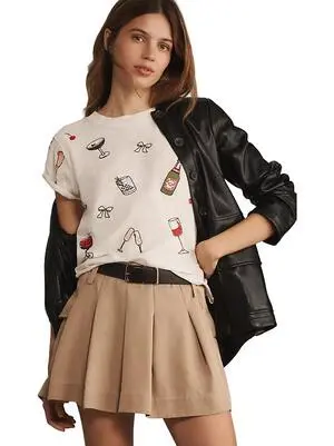 Maeve Maeve Embroidered Boxy Cotton T-Shirt Multicolor