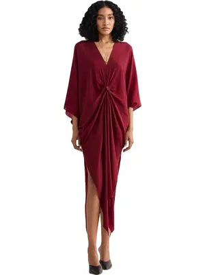 REISTOR Front Twist Kaftan Dress - Burgundy / Red