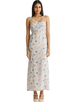 REISTOR Ruched Strappy Maxi Dress - Floral