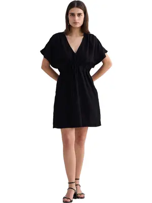 REISTOR Oversized Gathered Short Dress - Black