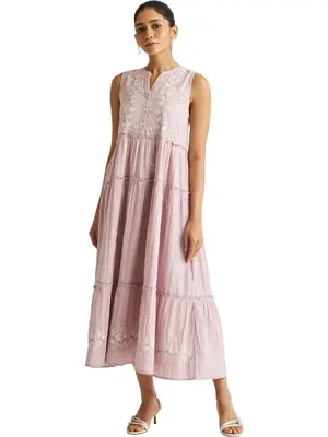 REISTOR Embroidered Resort Maxi Dress - Pink