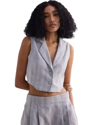 REISTOR Cropped Cotton Tweed Vest - Grey