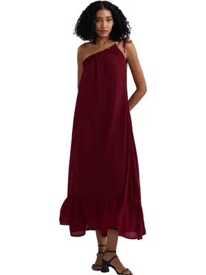 REISTOR One-shoulder Maxi Dress - Burgundy / Red