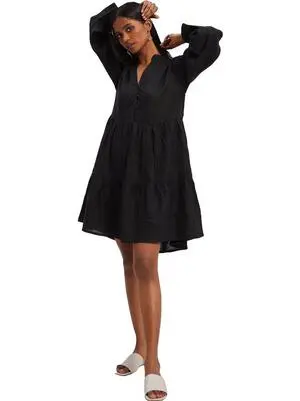 REISTOR V-neck Tiered Dress - Black