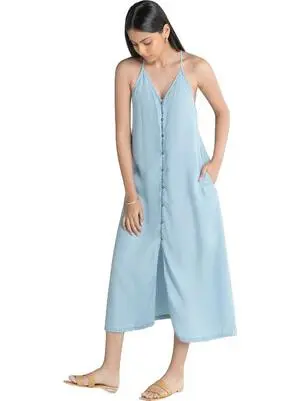 REISTOR In The Mood For Love Denim Midi Dress - Blue