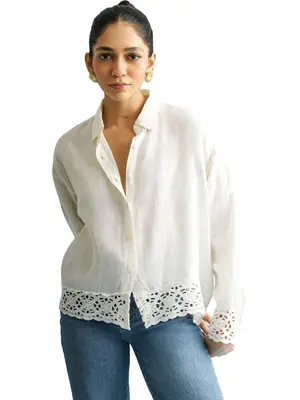 REISTOR Button-down Shirt With Lace Detail - White