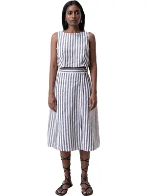 REISTOR Reistor Overlap Midi Striped Linen Skirt Stripe