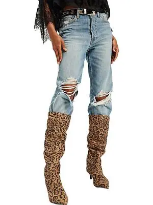 Free People Kiki Kitten Heel Boots - Spotted Leopard Suede