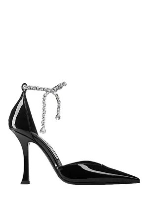 JIMMY CHOO Stevie 100 Crystal-embellished Patent-leather Heeled Courts - Black