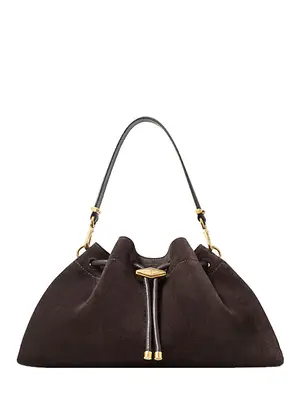 JIMMY CHOO Cinch Medium Suede Shoulder Bag - Coffee/gold