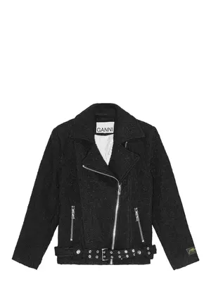 GANNI Bouclé Biker Jacket - Black