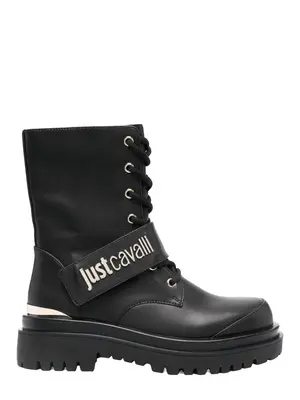 Just Cavalli Logo-plaque Combat Boots - Black