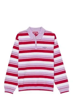 Supreme Stripe Zip Long Sleeve Polo - Light Purple