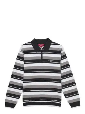 Supreme Stripe Zip Long Sleeve Polo - Black