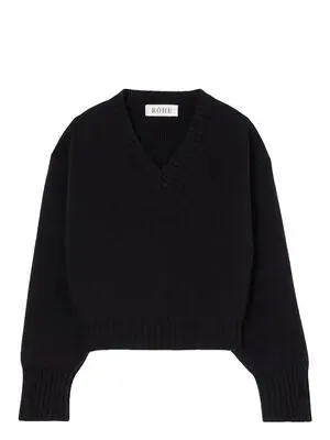 RÓHE Compact-knit Wool V-neck Sweater - Black