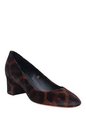 Santoni Animal-Print Cavallino Low-Heel Pump Leopard