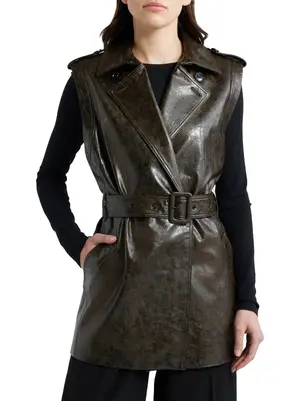 Kobi Halperin Belted Faux Leather Vest - Dark Brown