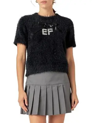 English Factory Rhinestone Logo Sweater - Black