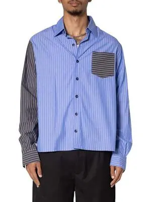 Mnml Oversize Mismatched Pinstripe Button-up Shirt Jacket Blue