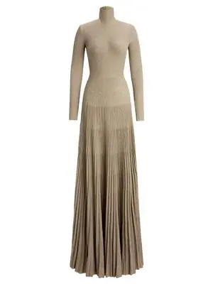 Ralph Lauren Ribbed Turtleneck Evening Dress - Chamapgne