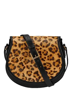 Gigi New York Jenni Leopard Haircalf Saddle Bag - Natural
