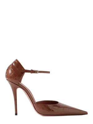 Amina Muaddi Amina Muaddi Barbara Croc-effect Patent-leather Pumps Chocolate