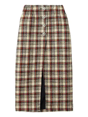 Rabanne Checked Wool-blend Tweed Midi Skirt - Brown