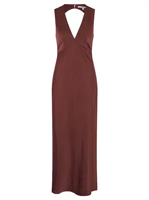 OMNES Nova Tie-Back Satin Maxi Dress Chocolate