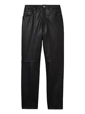 REISS Verona Slim-leg High-rise Leather Trousers - Black