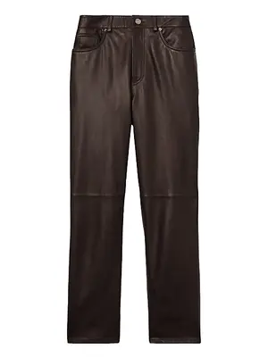 REISS Verona Slim-leg High-rise Leather Trousers - Chocolate