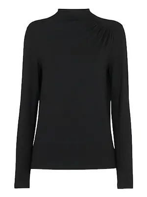 Whistles Ruched-front Long-sleeve Stretch-woven Top - Black