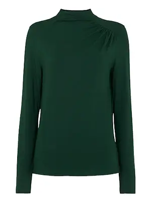 Whistles Ruched-front Long-sleeve Top - Dark Green