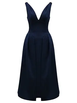 House Of Cb Paloma Pleated Satin Midi Dress - Midnight