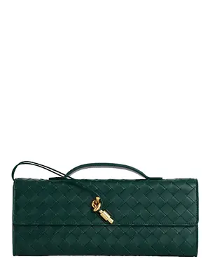 Bottega Veneta Andiamo Leather Clutch Emerald Green-m Bras