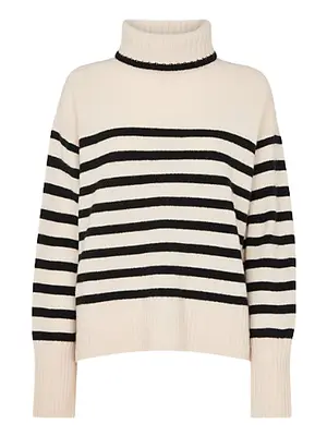 Whistles Striped Roll-neck Wool Jumper - Cream